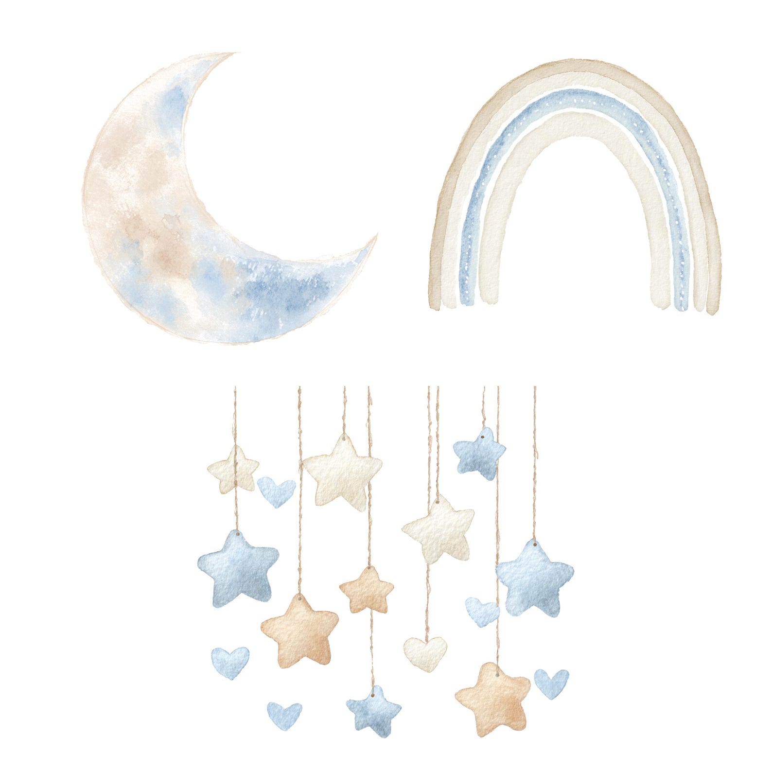 Baby Shower Boy Blue Clipart Set: Watercolor Nursery Graphics PNG ...