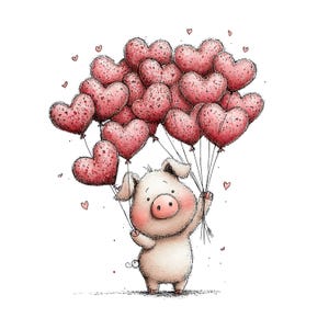 Animals Valentine's Day Clipart: Whimsical Heart Balloons Graphics ...
