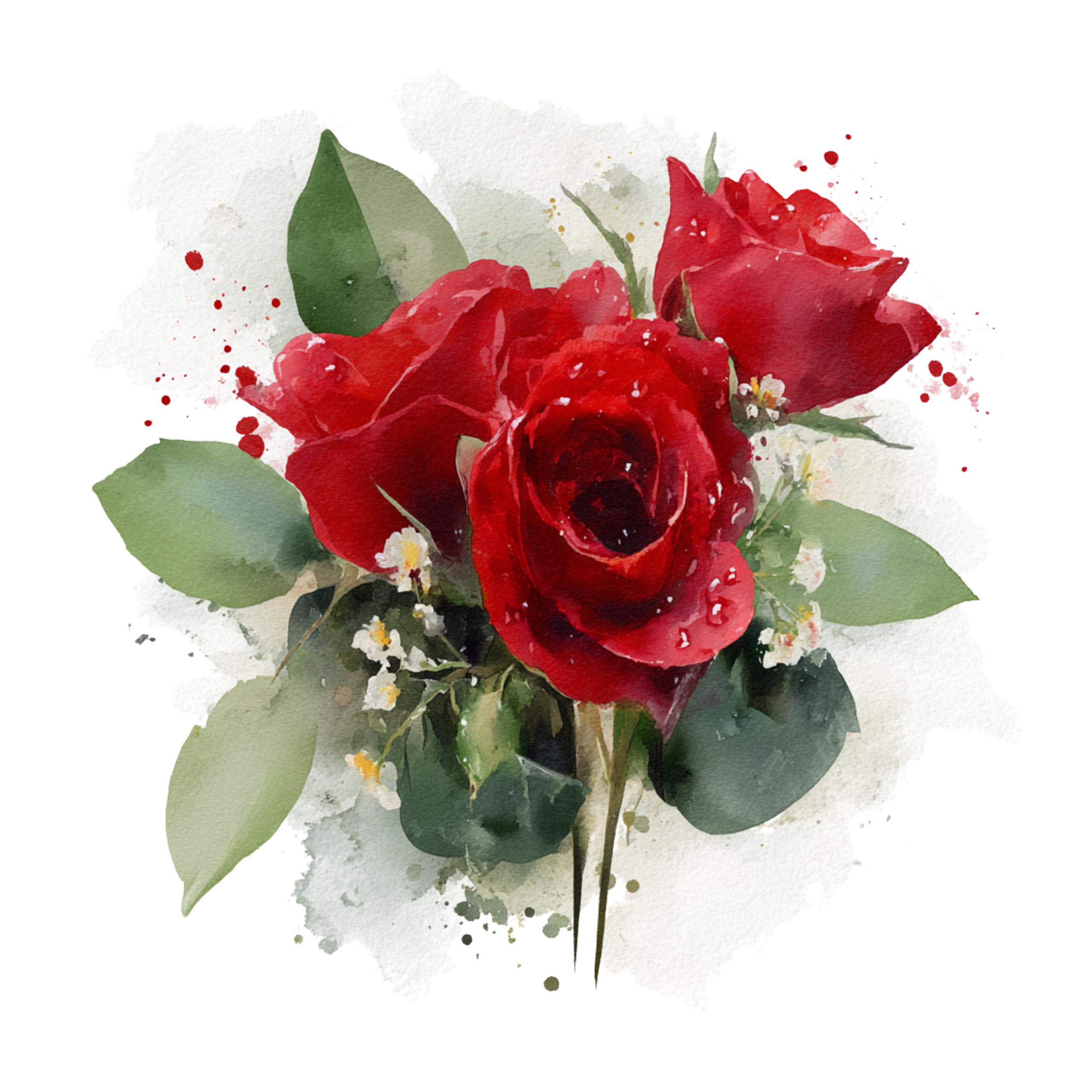 Watercolor Red Roses Bouquet Clipart: Romantic Floral PNG (digital ...