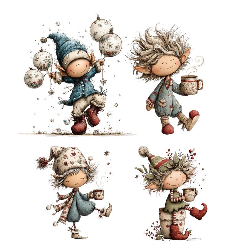 Whimsical Christmas Elf Clipart Bundle: Cute Festive Graphics (digital ...