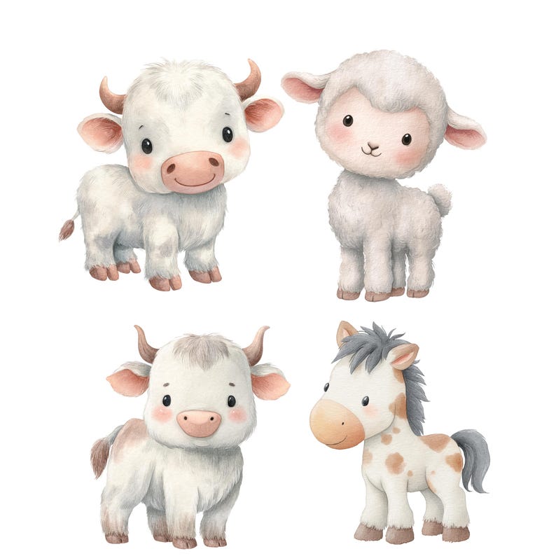 Watercolor Farm Animals Clipart: Nursery Art PNG Graphics (digital ...