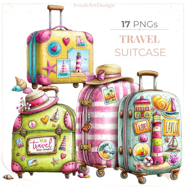 Retro Suitcase Clipart - Etsy UK