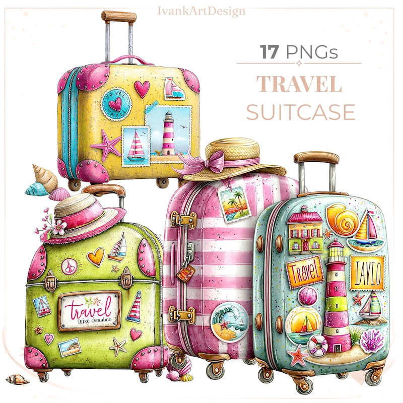 Retro Suitcase Clipart - Etsy