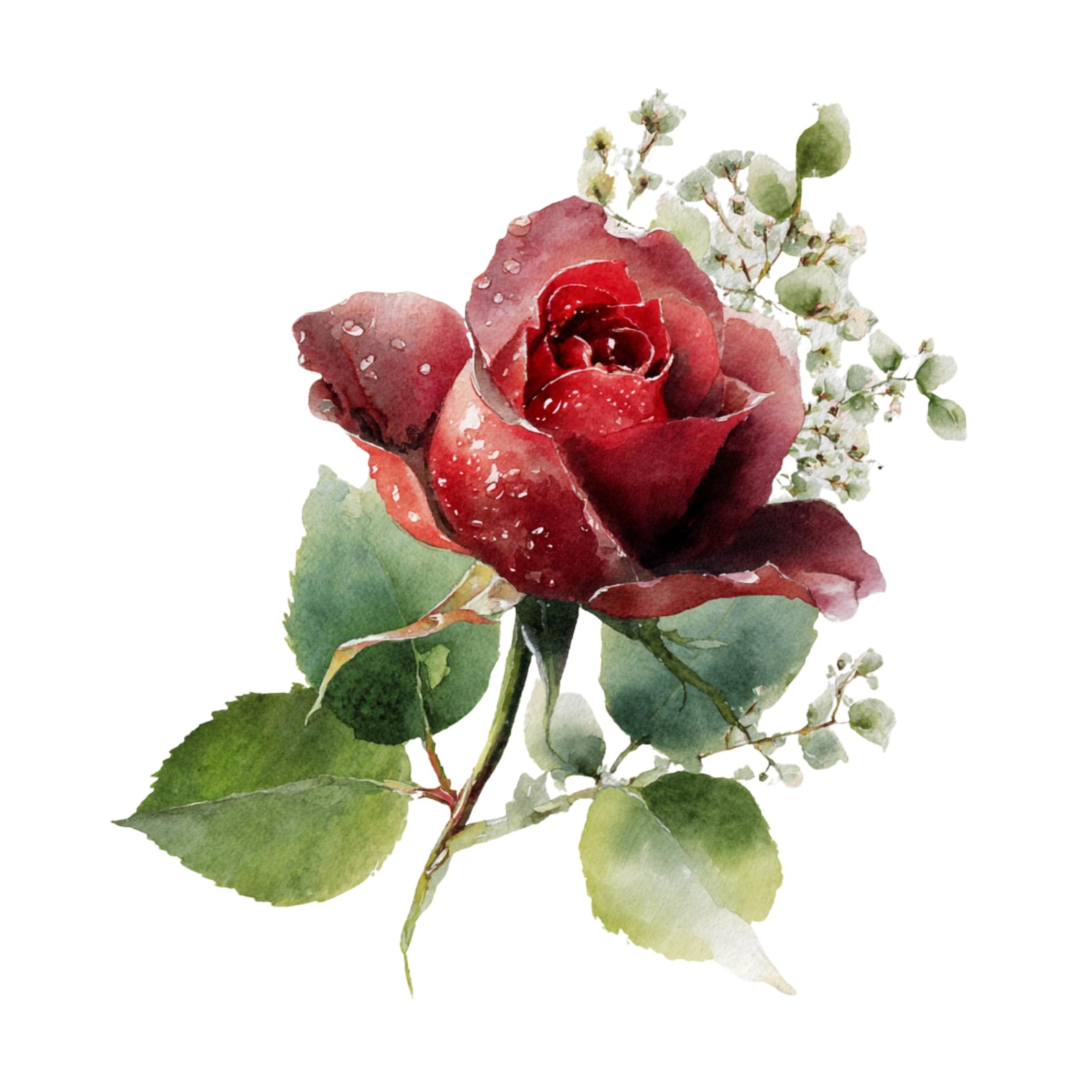 Watercolor Red Roses Bouquet Clipart: Romantic Floral PNG (digital ...