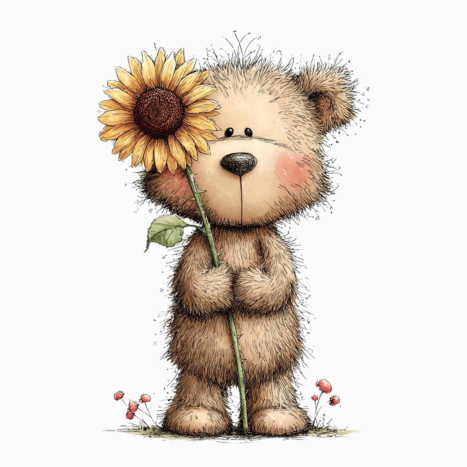Whimsical Teddy Bear Clipart: Floral Nursery Sunflower Graphics ...