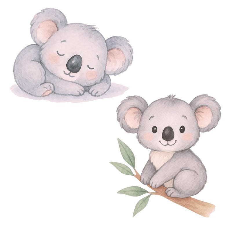 Watercolor Koala Clipart: Baby Shower Nursery Art (digital Download PNG ...
