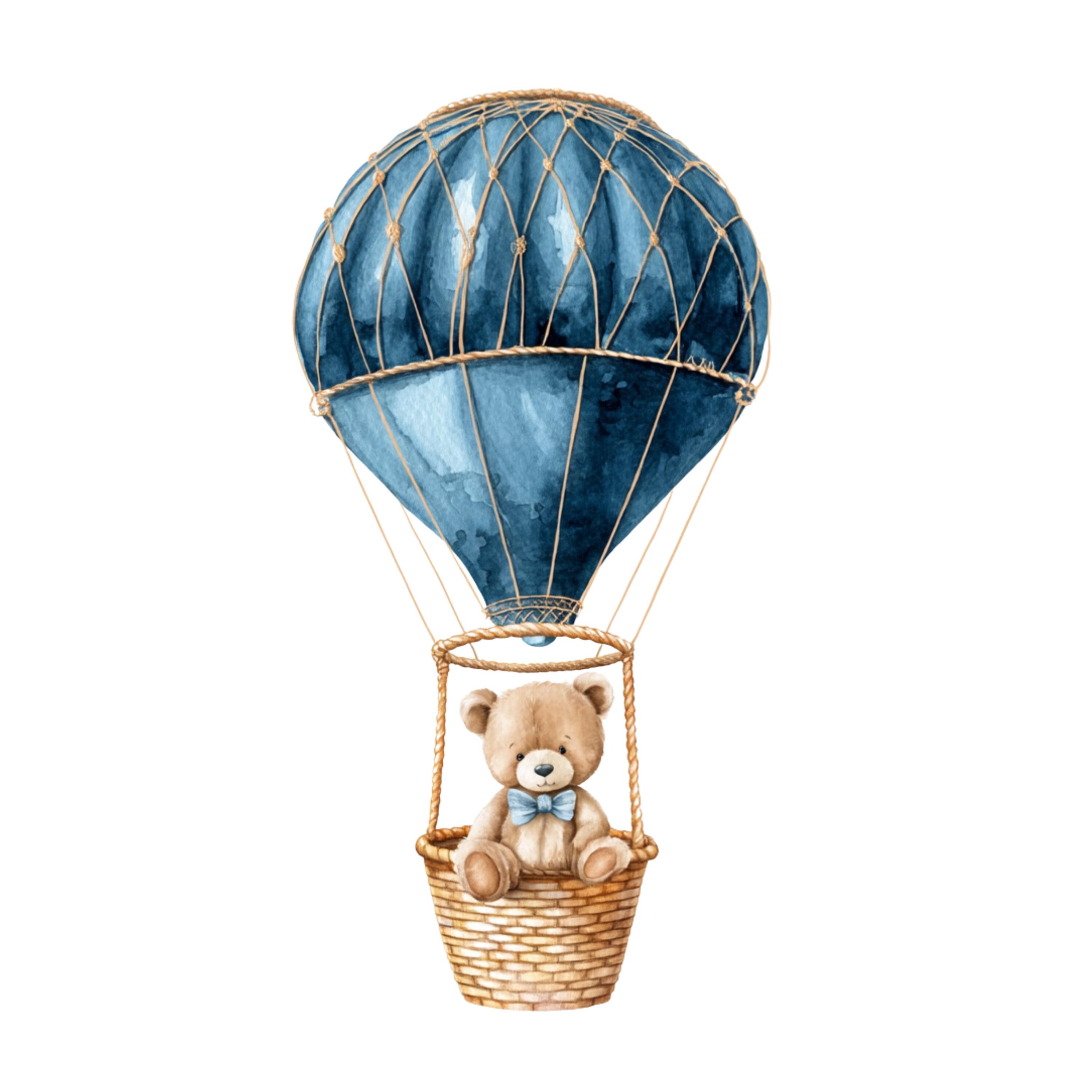 Watercolor Teddy Bear Hot Air Balloon Clipart: Nursery Graphics ...