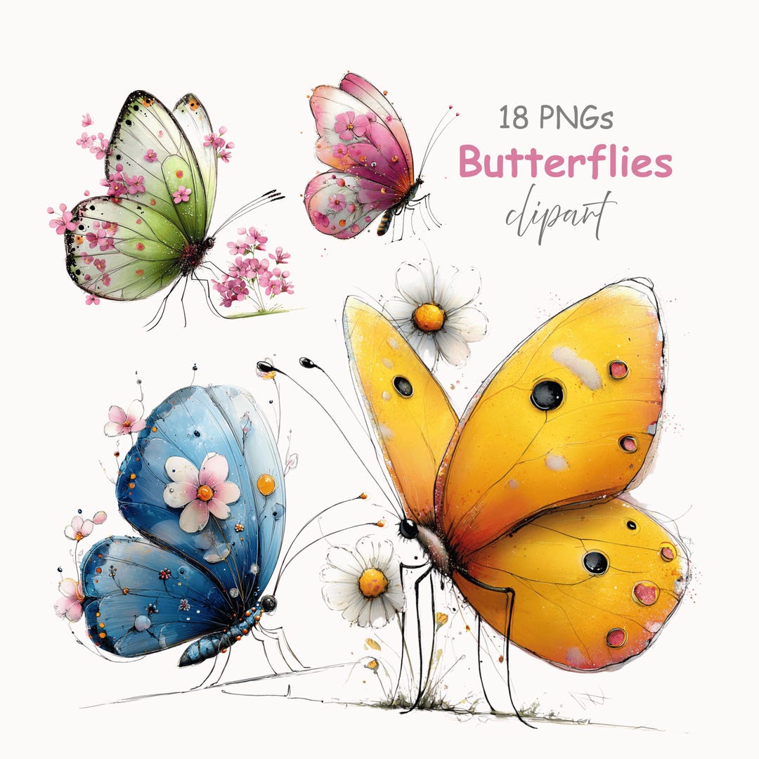 Butterfly Spring Floral Clipart: Scrapbooking & Card Making (digital ...