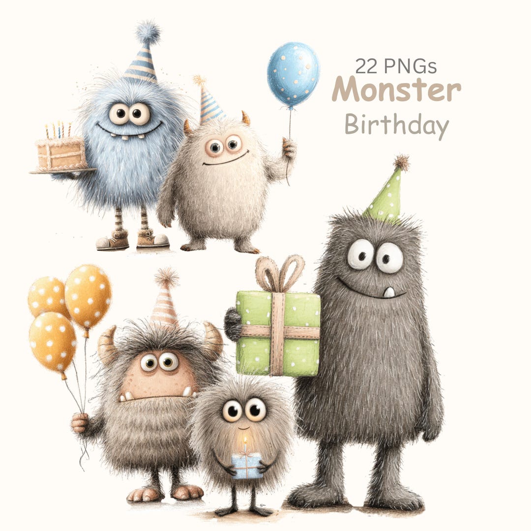 Funny Kids Birthday Clipart: Monster Party Graphics (digital Download ...