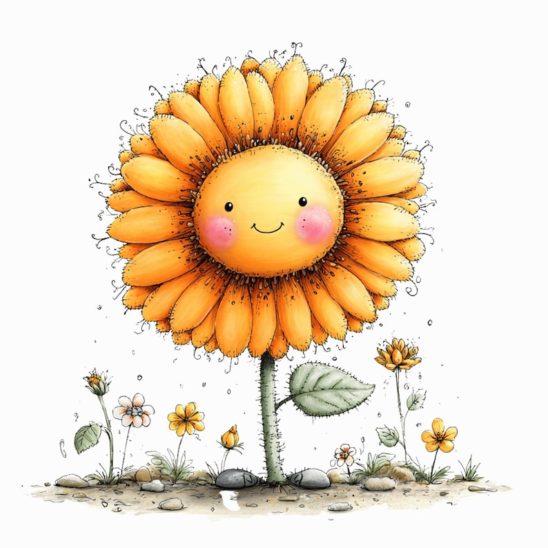 Cartoon Sunflower Summer Clipart: Floral Graphics - Transparent ...