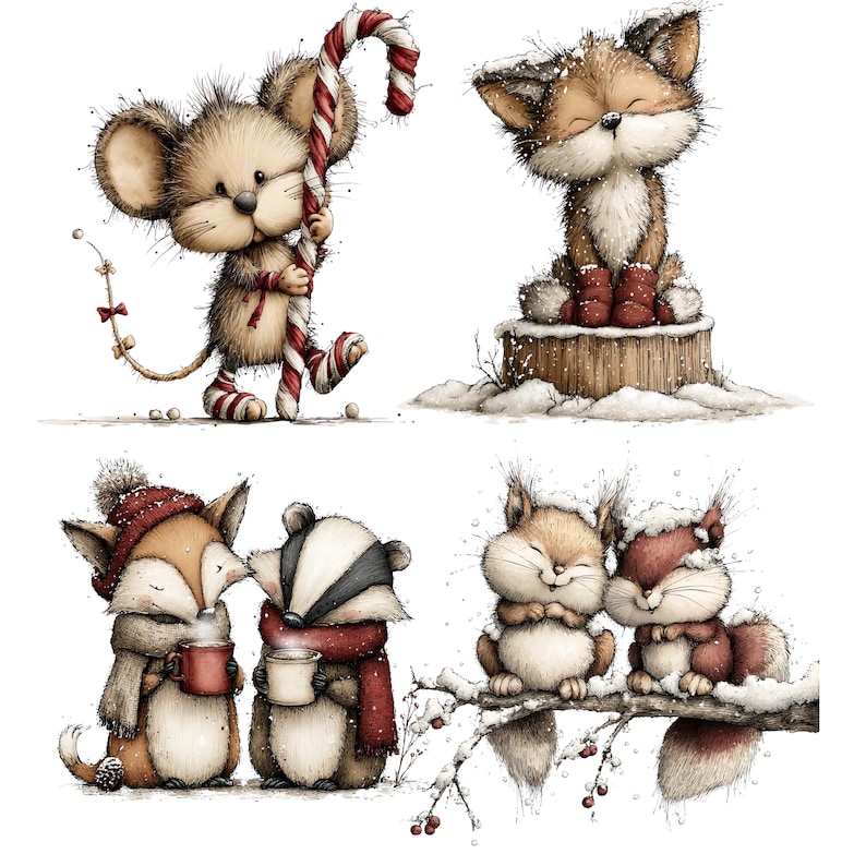 Christmas Woodland Animals Clipart: Festive Holiday Graphics (digital ...