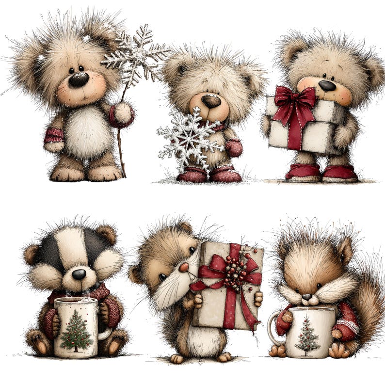 Christmas Woodland Animals Clipart: Festive Holiday Graphics (digital ...