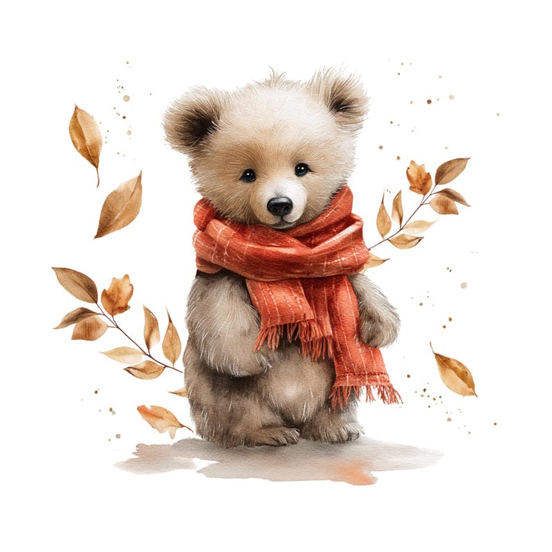 Teddy Bear Fall Clipart: Watercolor Autumn Teddies Graphics (digital ...