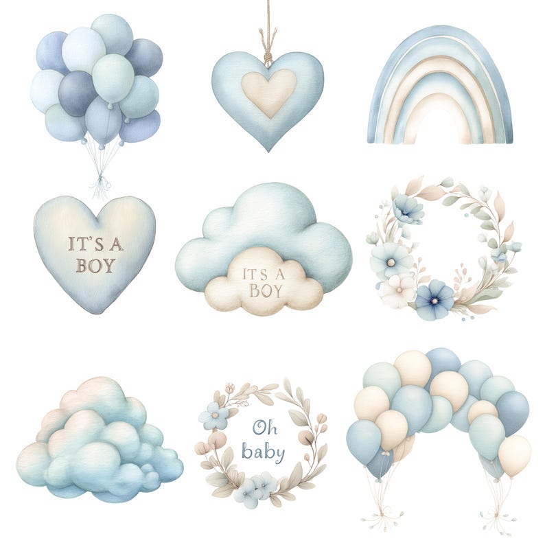 Watercolor Baby Boy Clipart Set: Nursery Decor PNG (digital Download ...