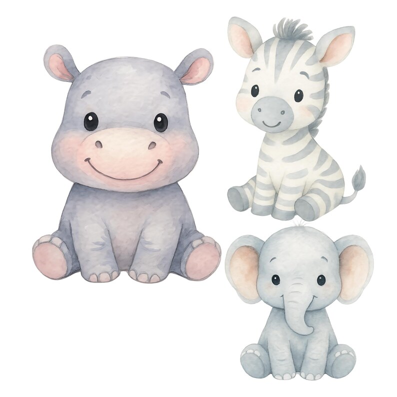 Watercolor Jungle Baby Animals Clipart: Safari Zoo PNG (digital ...