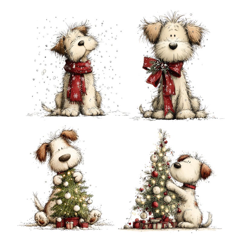 Christmas Dogs Whimsical Clipart: Cute Festive Graphics (digital ...
