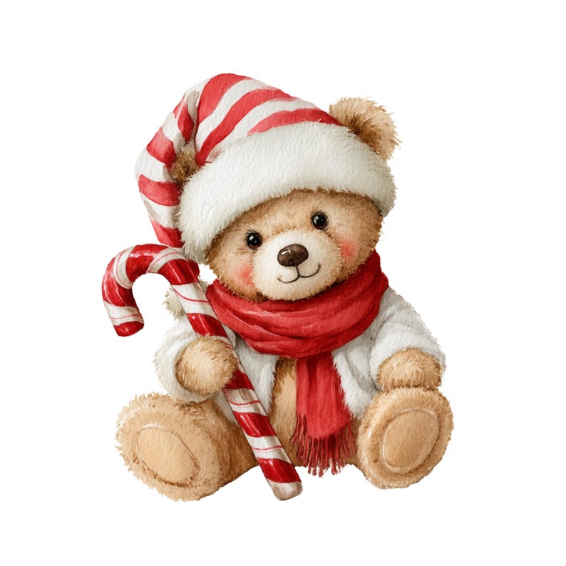 Teddy Bear Christmas Clipart: Cute Watercolor Illustrations for ...