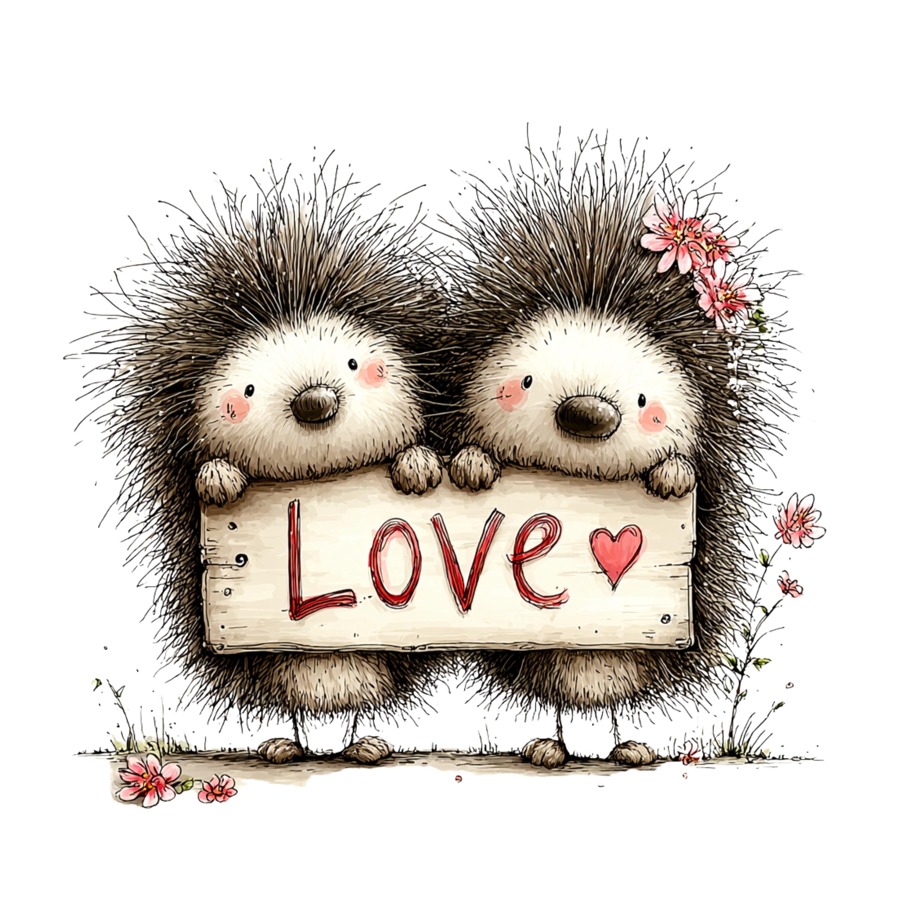 Valentine's Day Hedgehog Clipart: Whimsical Graphics (digital Download ...