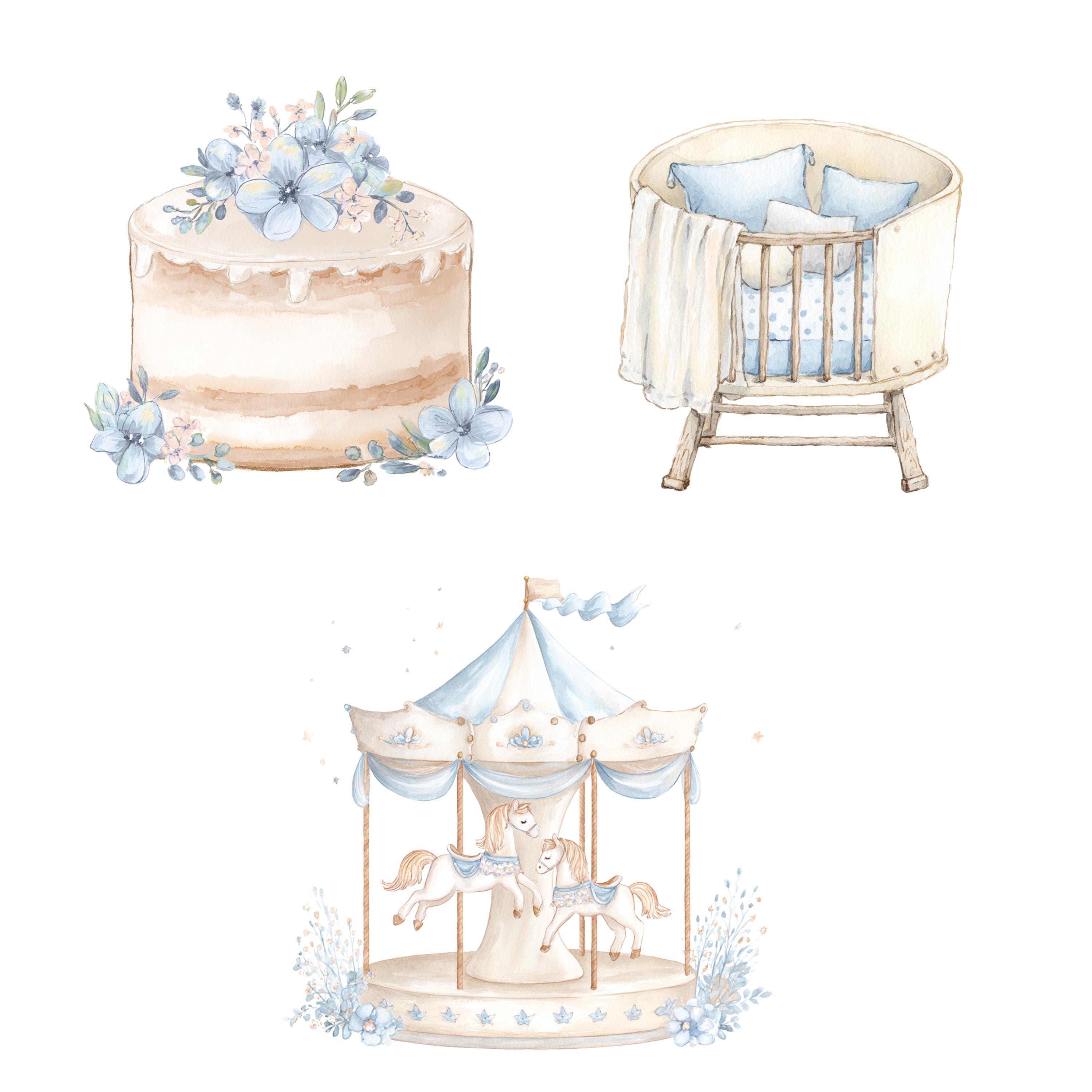 Baby Shower Boy Blue Clipart Set: Watercolor Nursery Graphics PNG ...