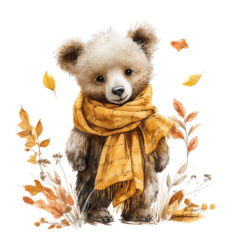 Teddy Bear Fall Clipart: Watercolor Autumn Teddies Graphics (digital ...