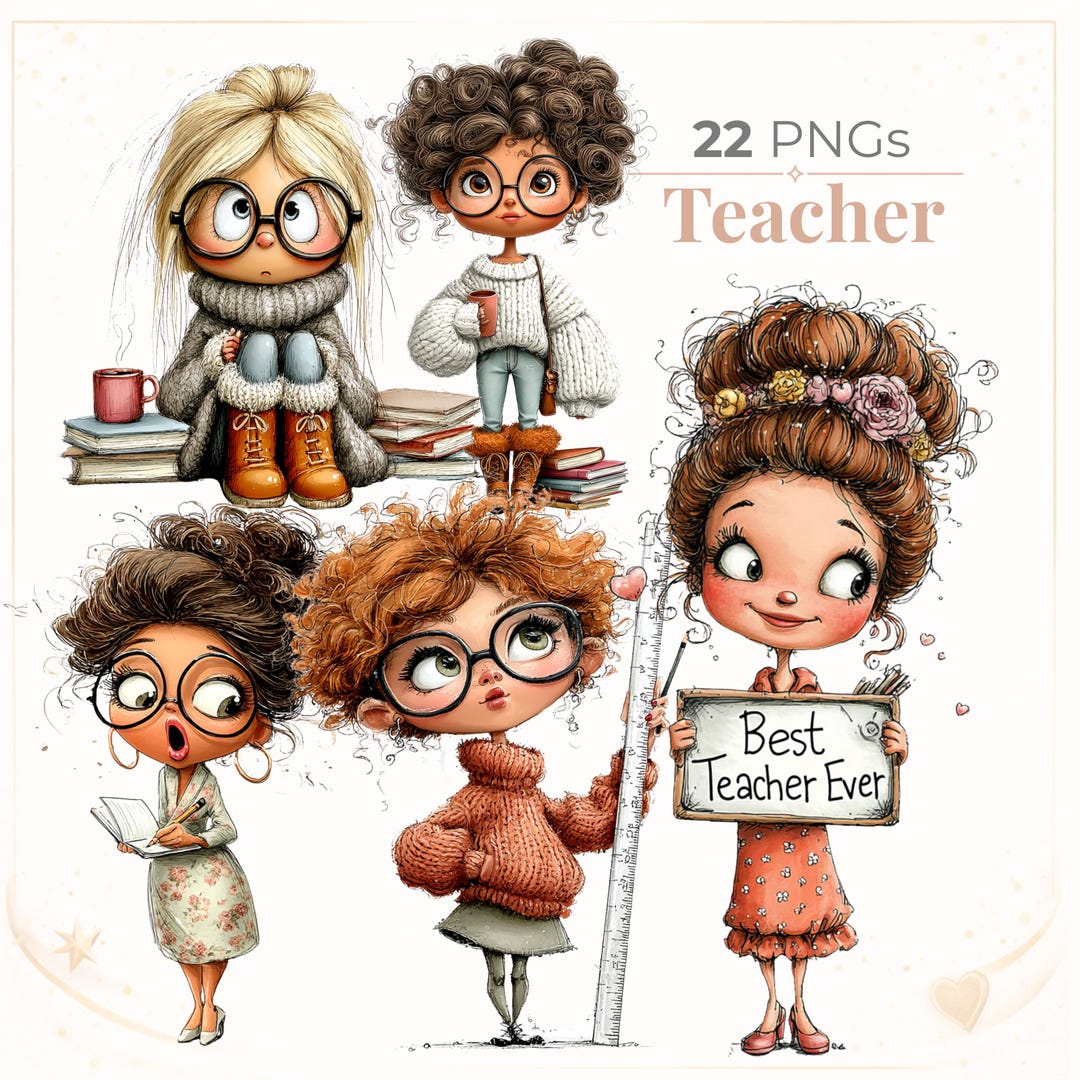 Watercolor Teacher Clipart PNG: Back to School Graphic, Classroom ...