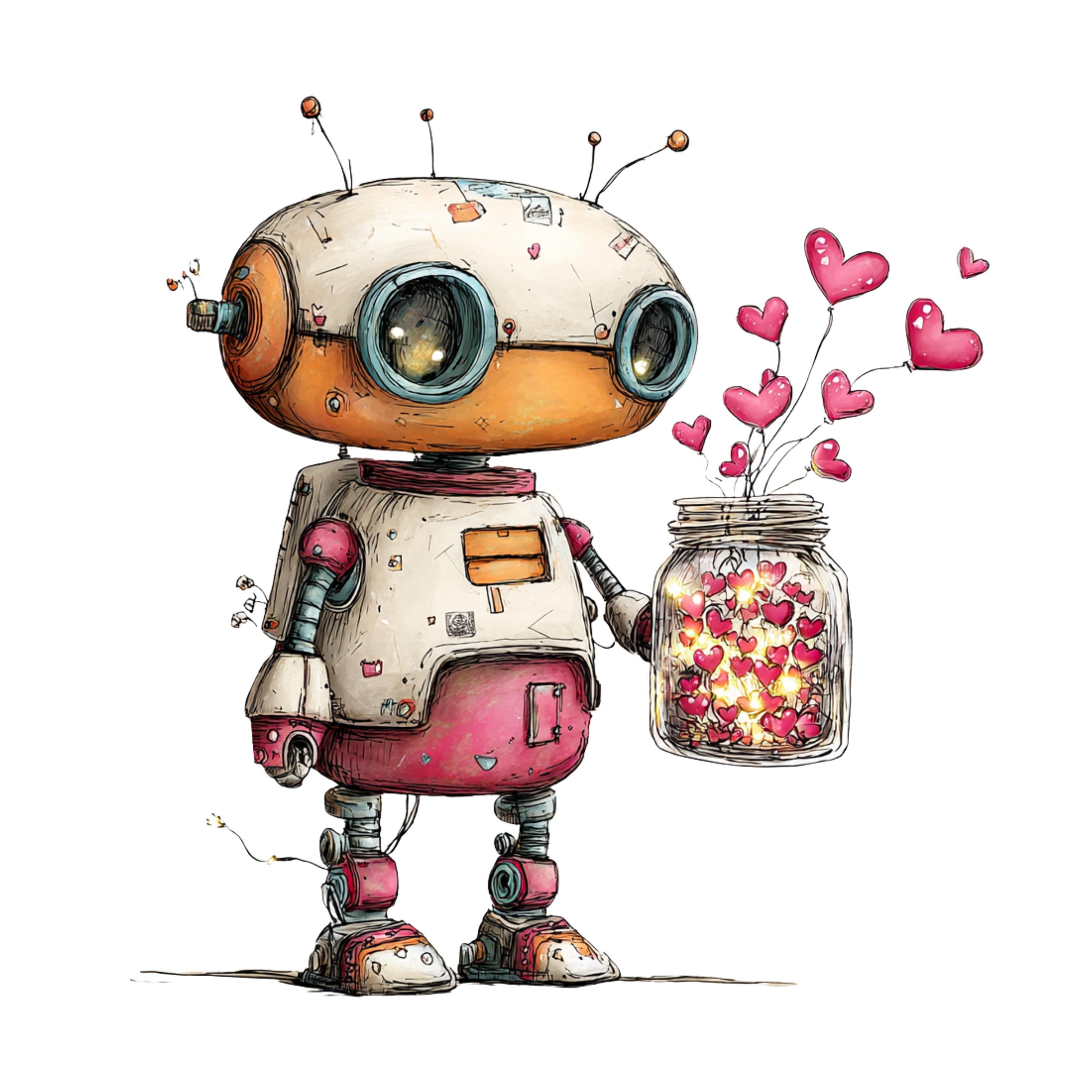 Robot Digital Valentine's Day Clipart: Whimsical Love Graphics (digital ...