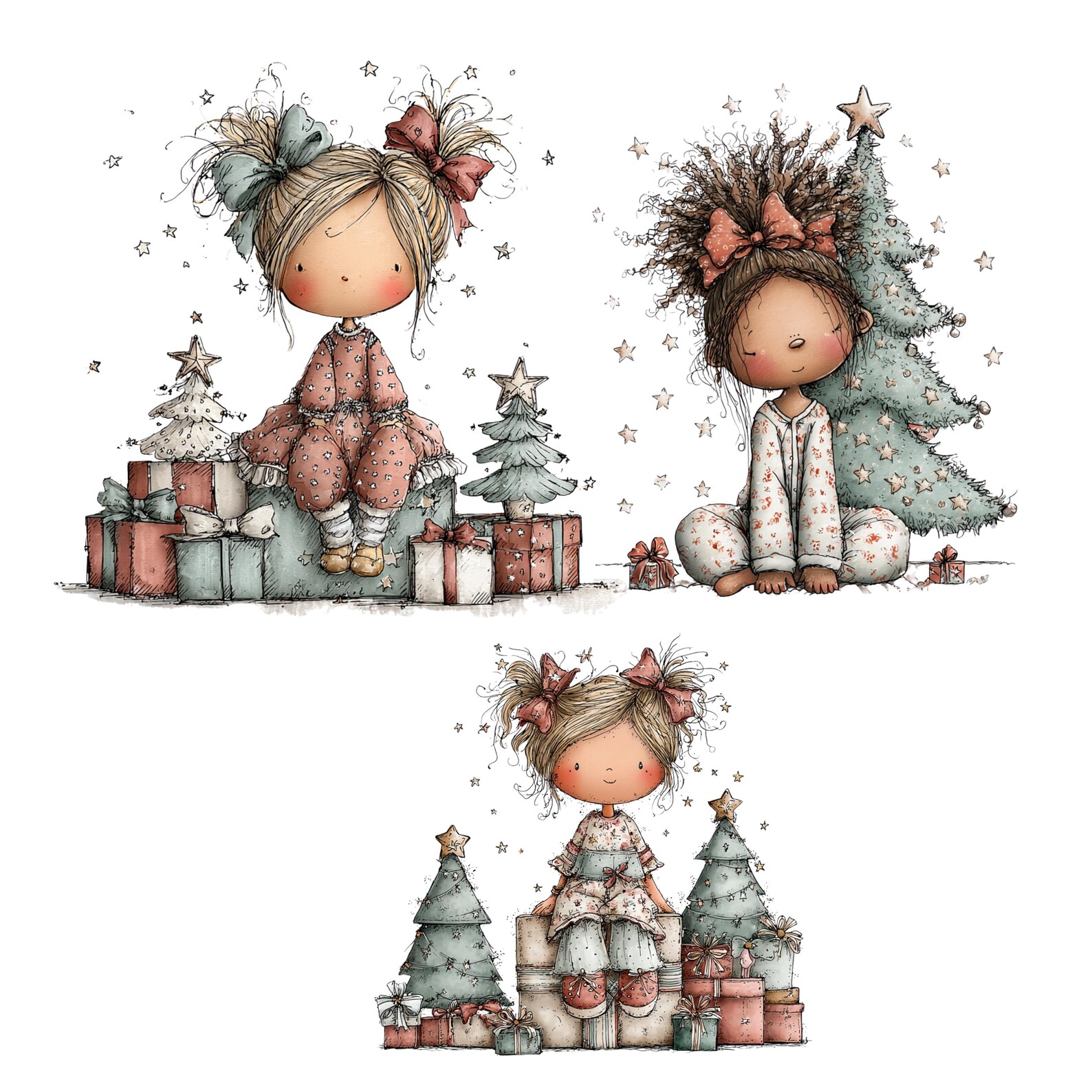 Little Girls Whimsical Christmas Clipart: Festive Holiday Graphics ...