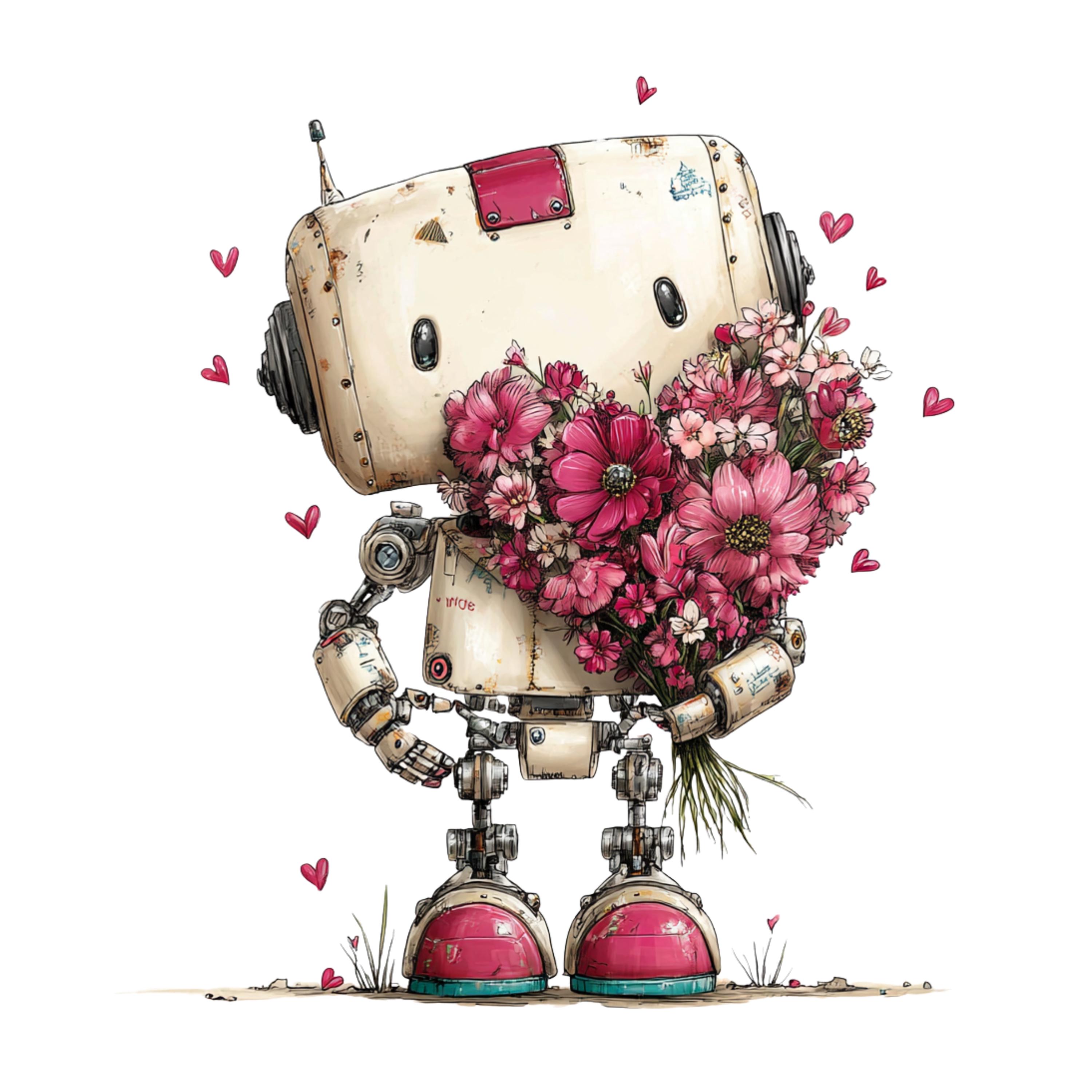 Robot Digital Valentine's Day Clipart: Whimsical Love Graphics (digital ...