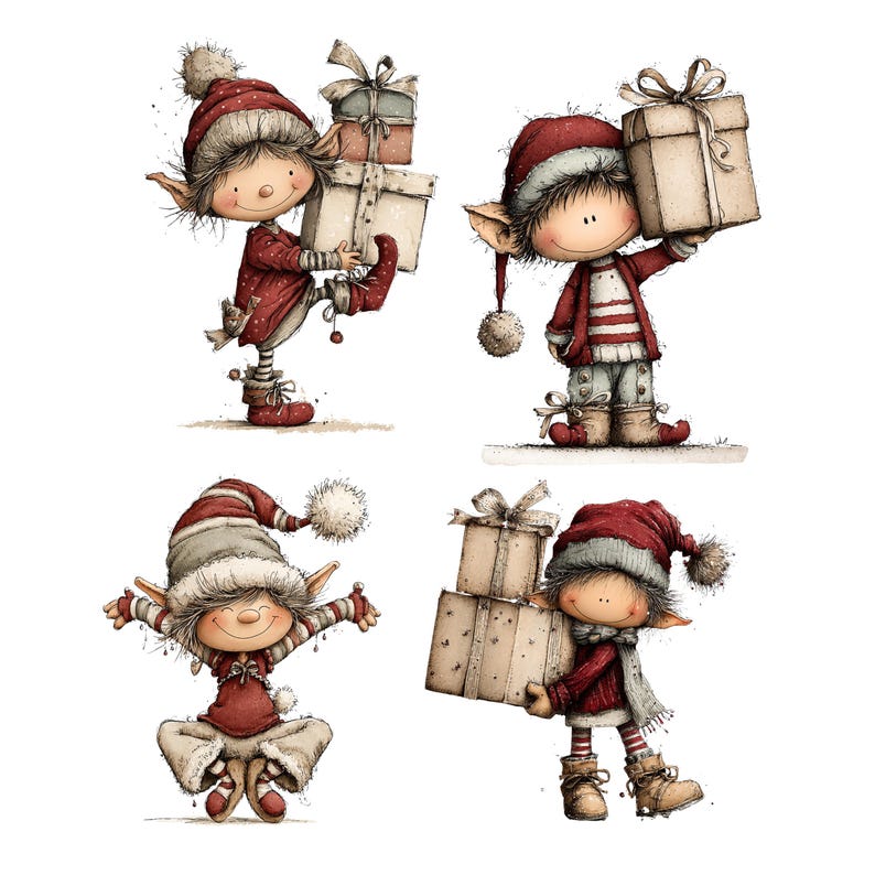 Whimsical Christmas Elf Clipart Bundle: Cute Festive Graphics (digital ...