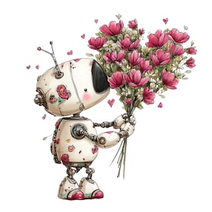 Robot Digital Valentine's Day Clipart: Whimsical Love Graphics (digital ...
