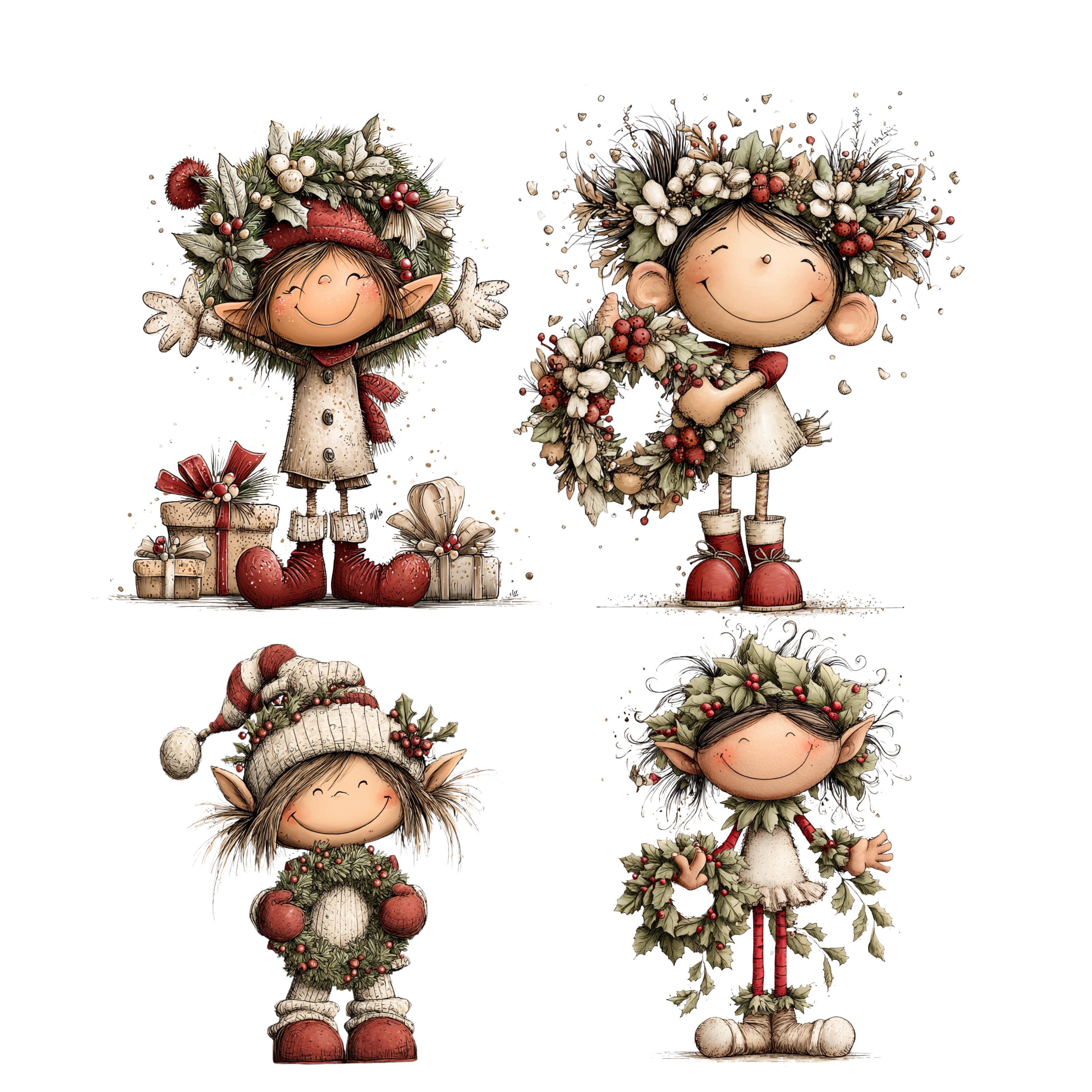 Whimsical Christmas Elf Clipart Bundle: Cute Festive Graphics (digital ...