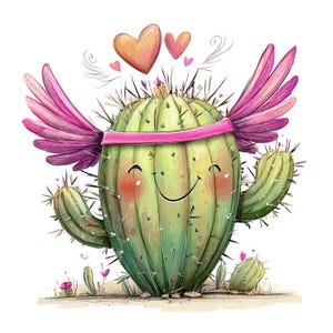 Whimsical Cactus Valentine's Day Clipart: Love Graphics (digital ...
