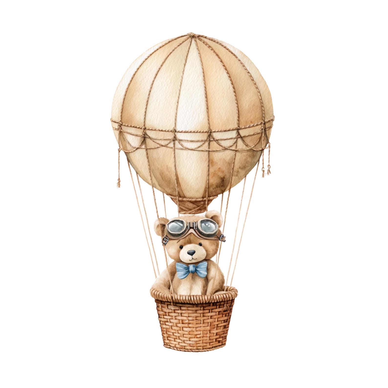 Watercolor Teddy Bear Hot Air Balloon Clipart: Nursery Graphics ...