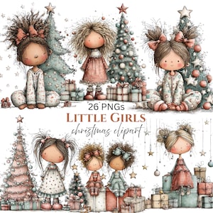 Little Girls Whimsical Christmas Clipart: Festive Holiday Graphics ...