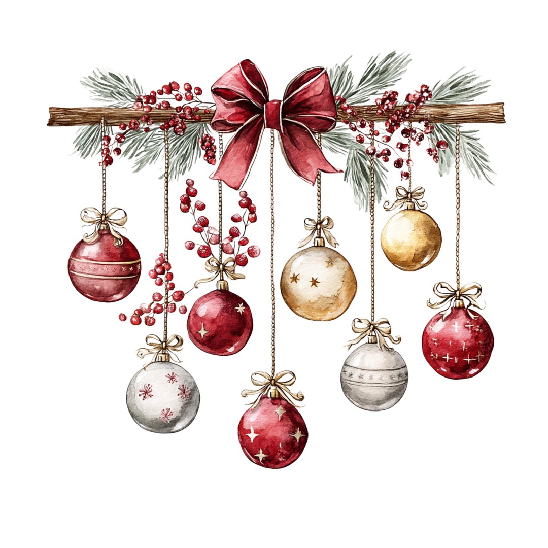 Christmas Decorations Clipart: Festive Ornaments Illustrations, Decor ...
