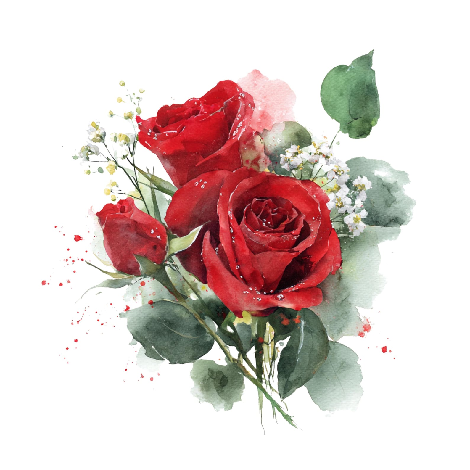 Watercolor Red Roses Bouquet Clipart: Romantic Floral PNG (digital ...
