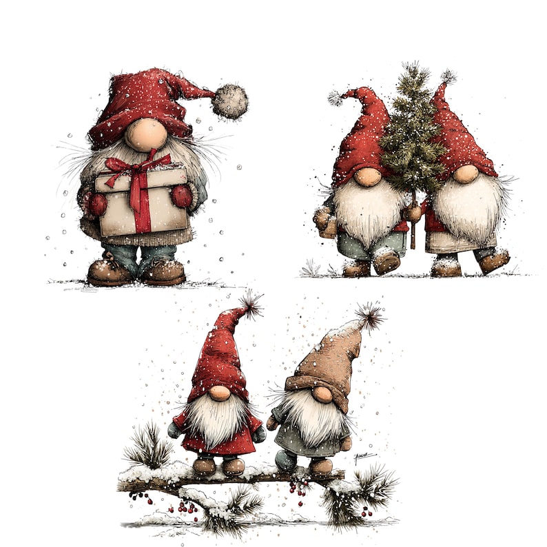 Christmas Gnomes Clipart: Festive Holiday Graphics (digital Download ...