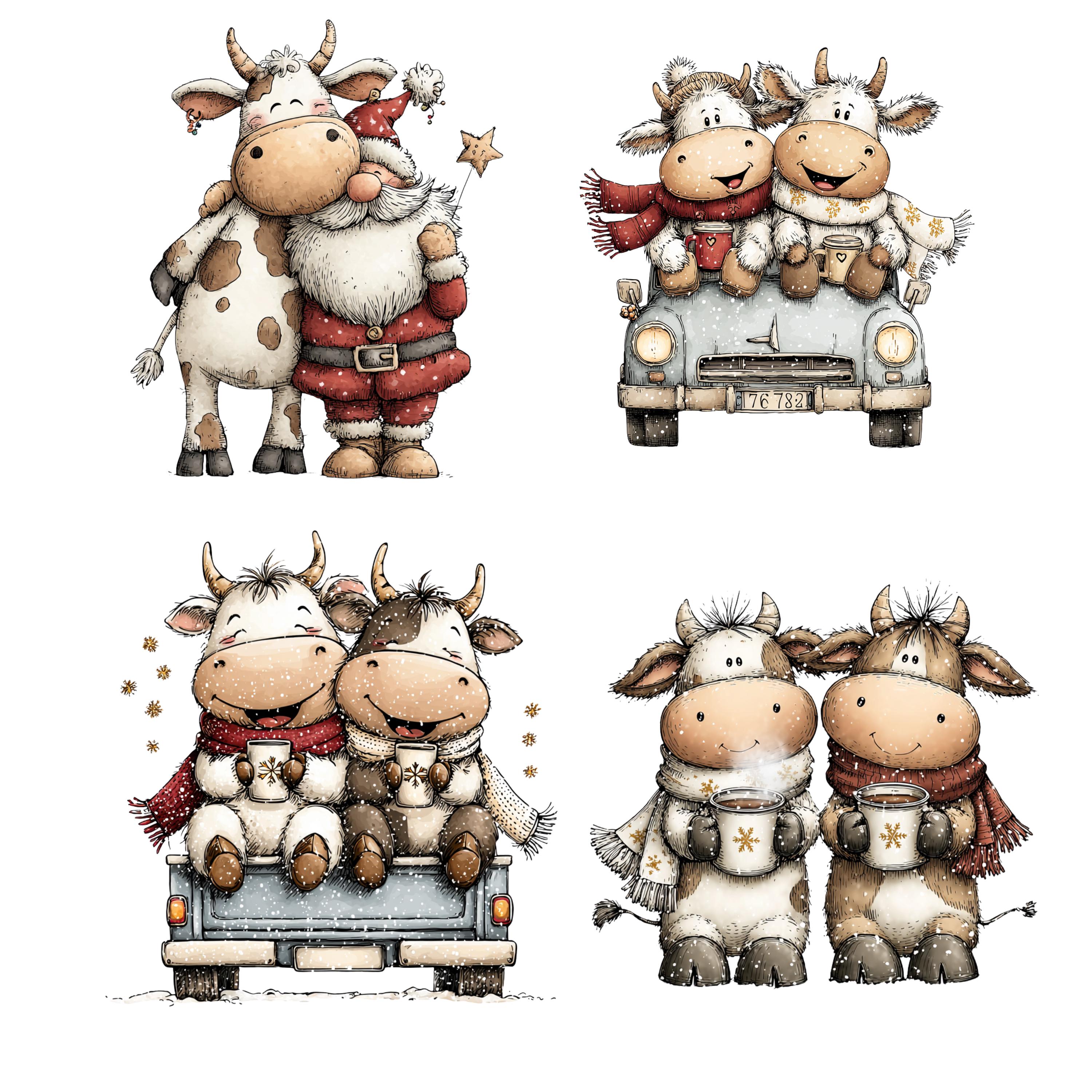 Rustic Christmas Cute Cows Clipart: Festive Holiday Graphics (digital ...