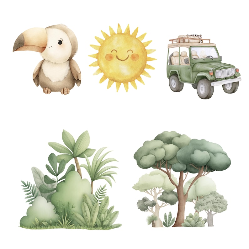 Safari Animals Watercolor Clipart: Jungle Zoo PNG (digital Download ...
