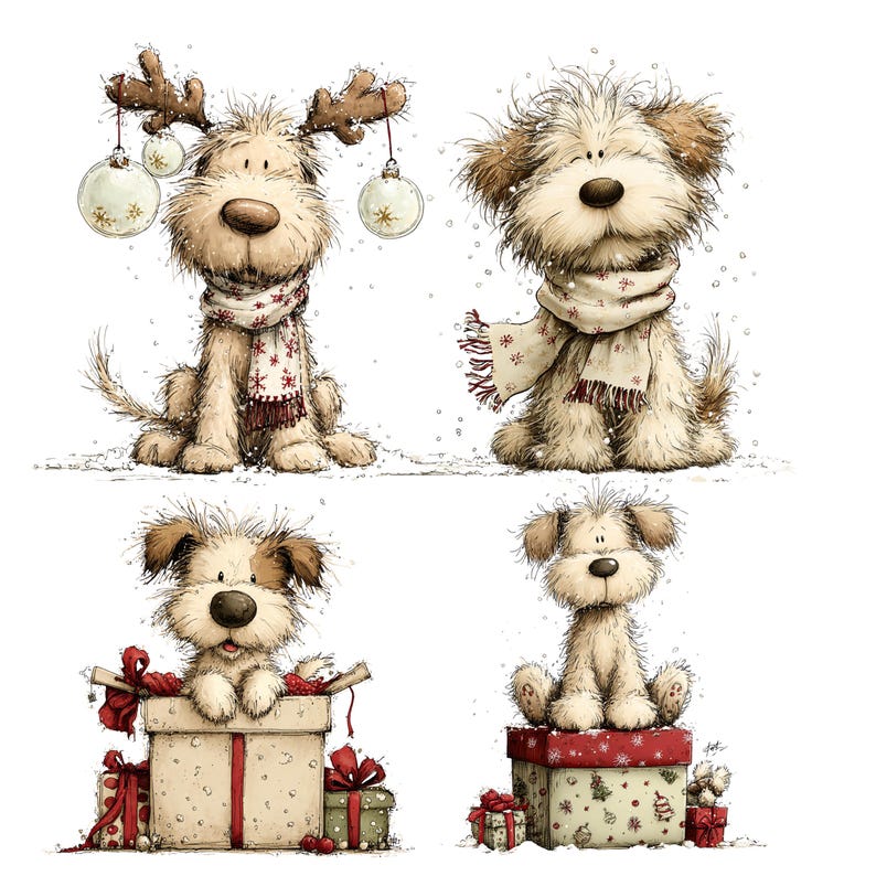 Christmas Dogs Whimsical Clipart: Cute Festive Graphics (digital ...