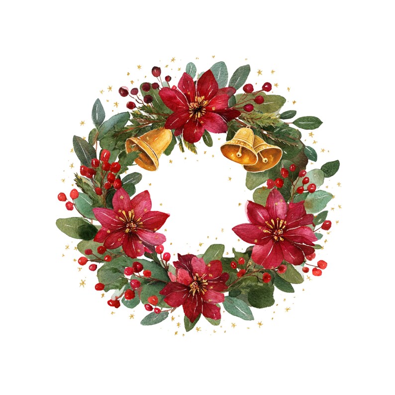 Christmas Winter Wreath Clipart: Festive Holiday Decorations, Decor ...