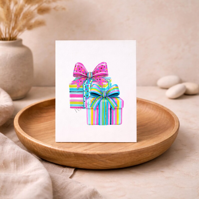 Birthday Gift Boxes Clipart: Colorful Painterly Presents (digital ...