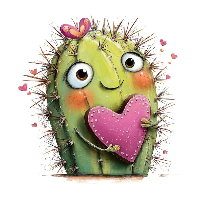 Whimsical Cactus Valentine's Day Clipart: Love Graphics (digital ...