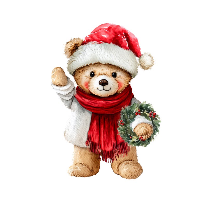Teddy Bear Christmas Clipart: Cute Watercolor Illustrations for ...