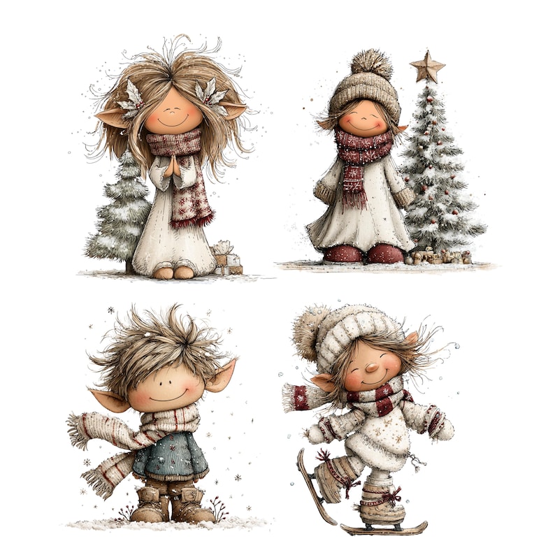 Whimsical Christmas Elf Clipart Bundle: Cute Festive Graphics (digital ...