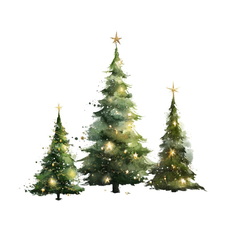 Watercolor Christmas Trees Clipart: Festive Holiday PNG Set (digital ...