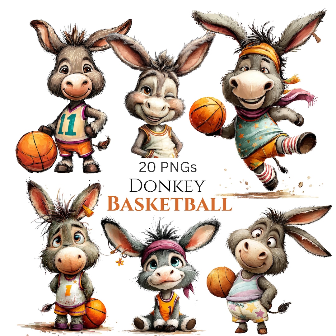 Donkey Basketball Clipart: Quirky Graphics (digital Download - 20 Pngs ...