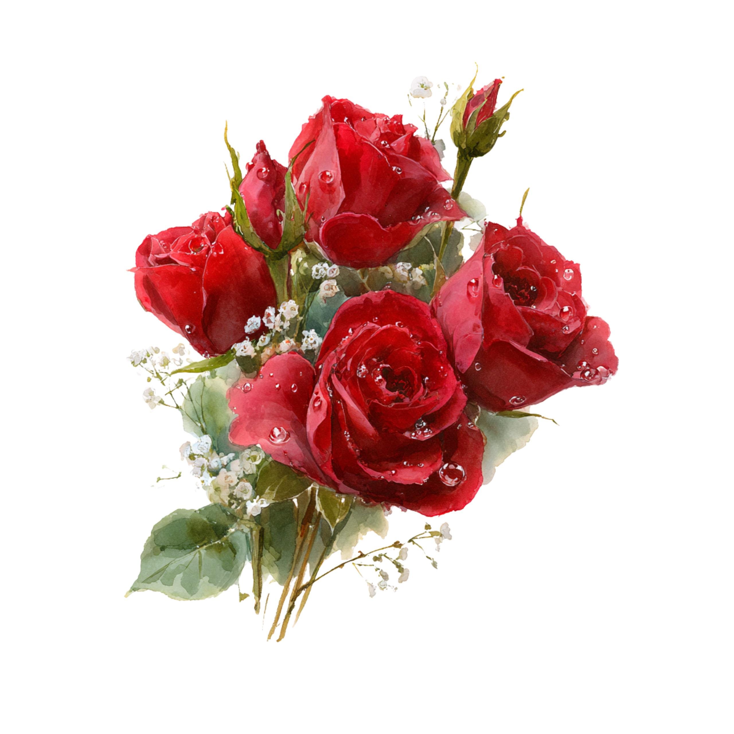 Watercolor Red Roses Bouquet Clipart: Romantic Floral PNG (digital ...