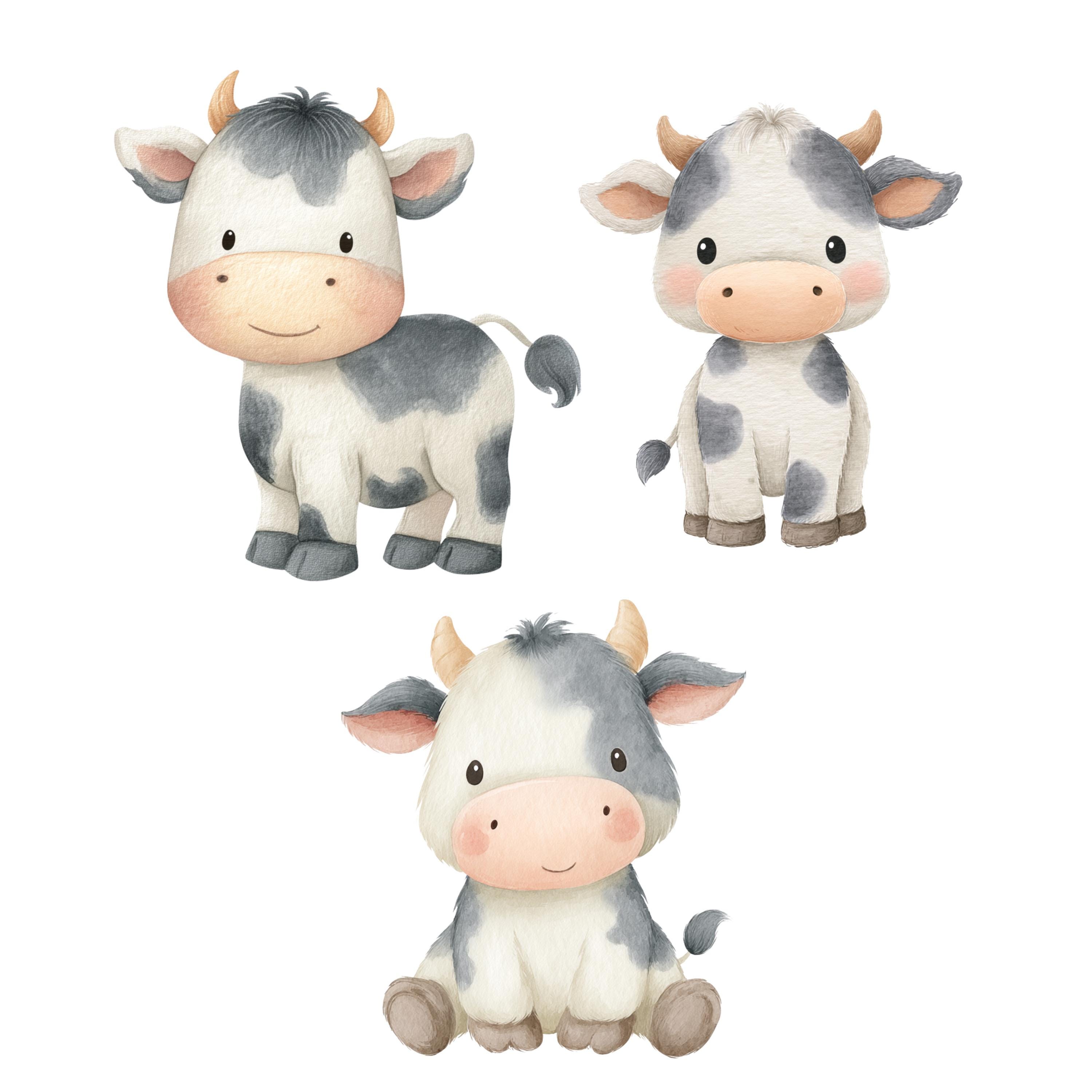 Watercolor Farm Animals Clipart: Nursery Art PNG Graphics (digital ...