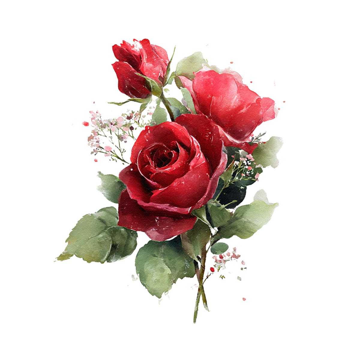 Watercolor Red Roses Bouquet Clipart: Romantic Floral PNG (digital ...